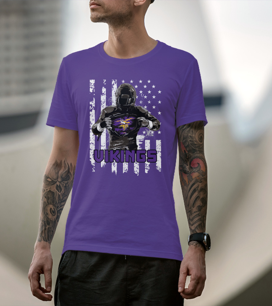 Minnesota Vikings Superhero Player American Flag T-Shirt