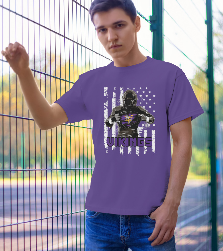 Minnesota Vikings Superhero Player American Flag T-Shirt