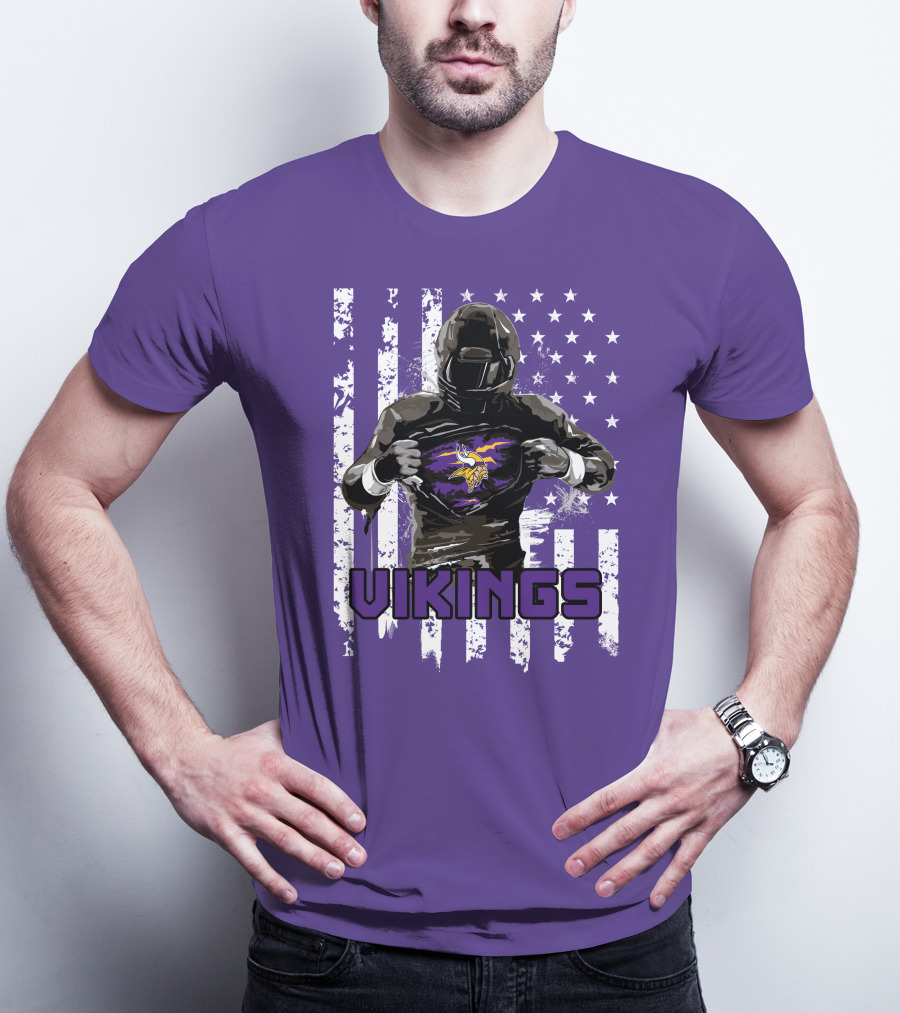 Minnesota Vikings Superhero Player American Flag T-Shirt