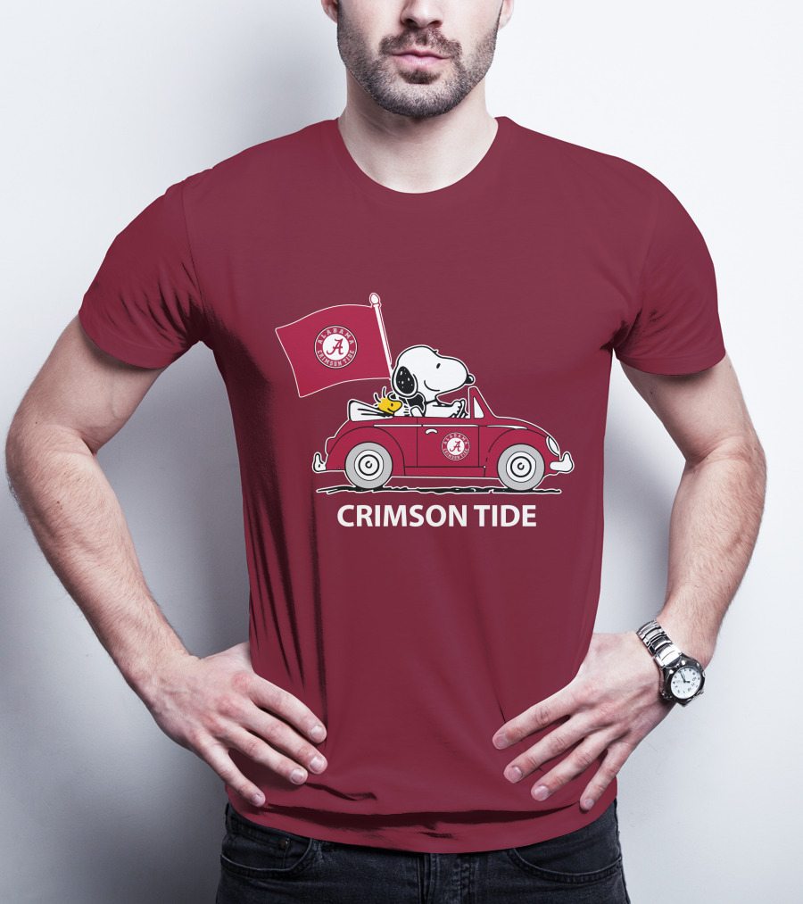 Alabama Crimson Tide Snoopy Woodstock Driving Car T-Shirt
