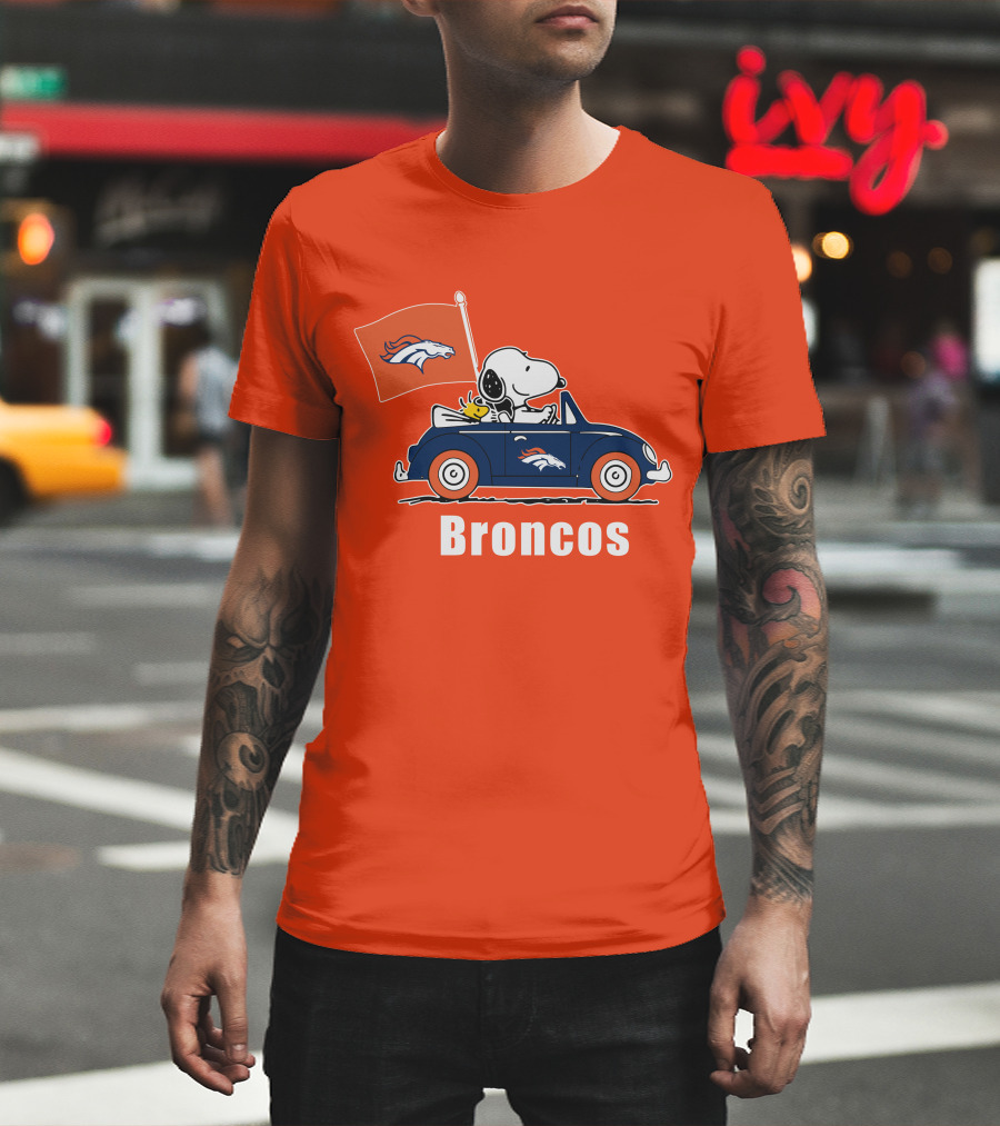 Denver Broncos Snoopy Car Broncos Flag T-Shirt