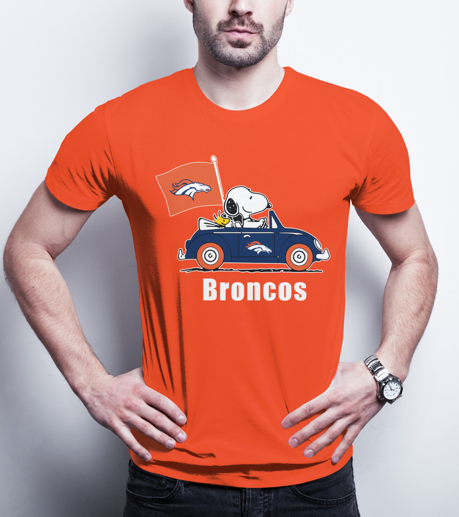 Denver Broncos Snoopy Car Broncos Flag T-Shirt