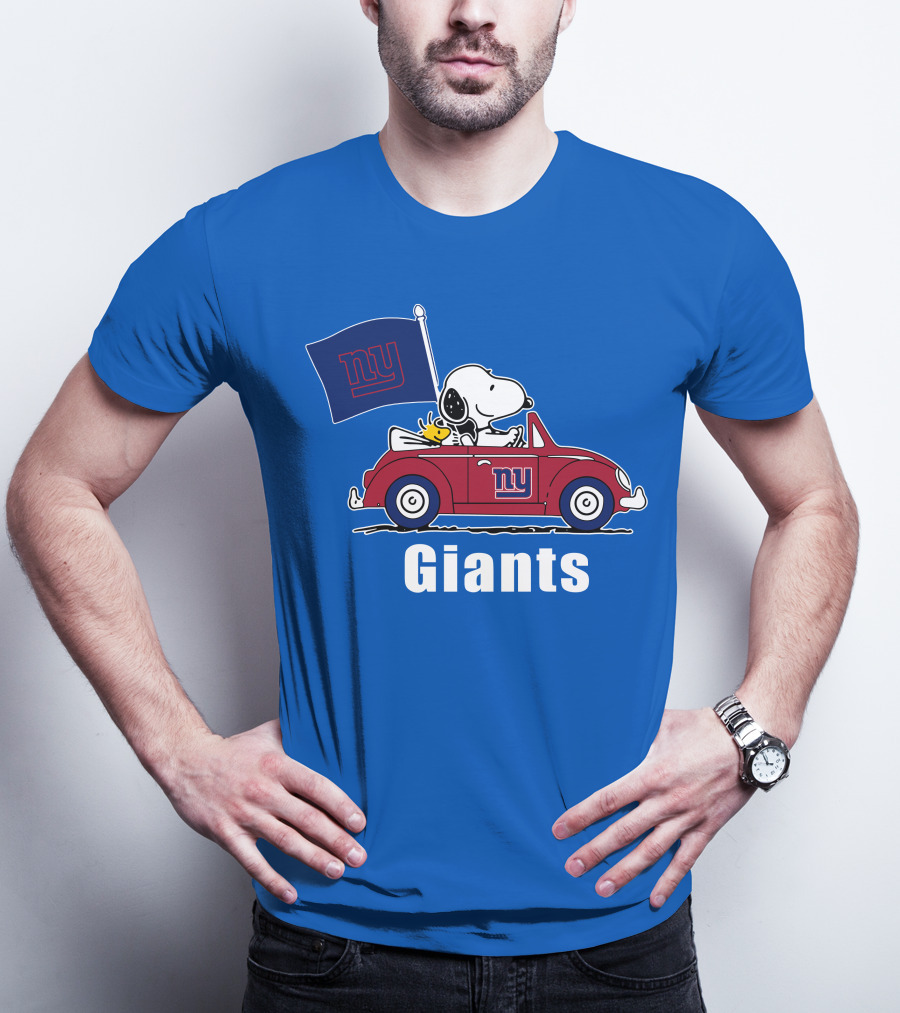 New York Giants Snoopy Driving With Woodstock And Flag T-Shirt