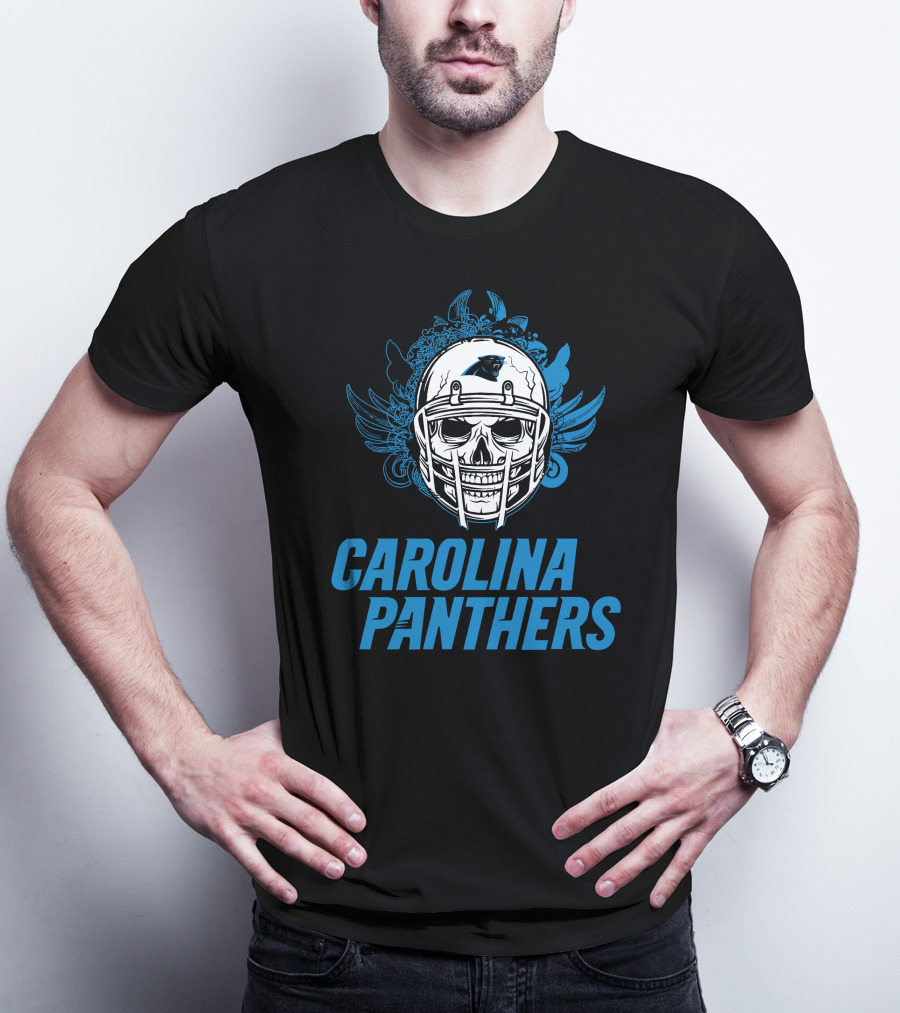 Carolina Panthers Skull Helmet Blue Wings T-Shirt