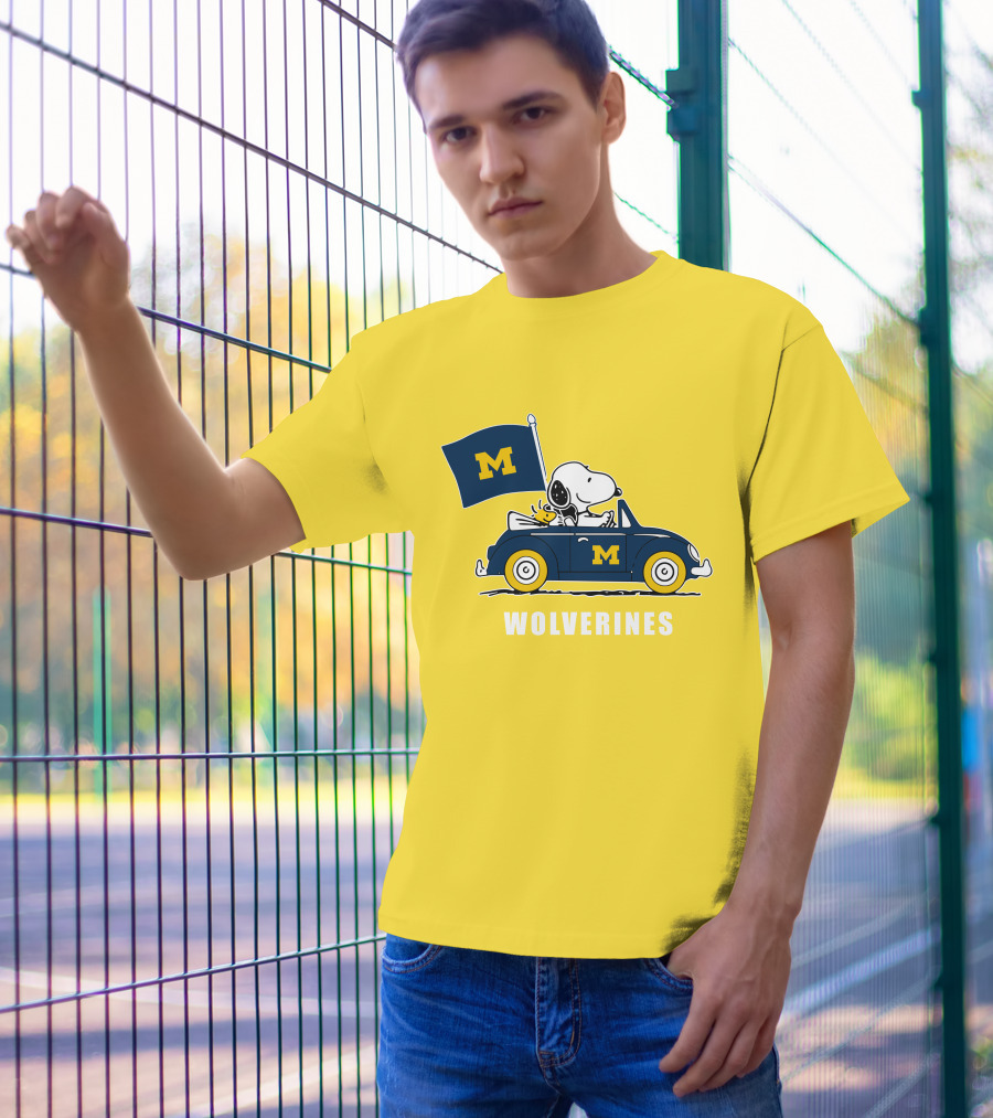 Michigan Wolverines Snoopy Driving With Flag T-Shirt