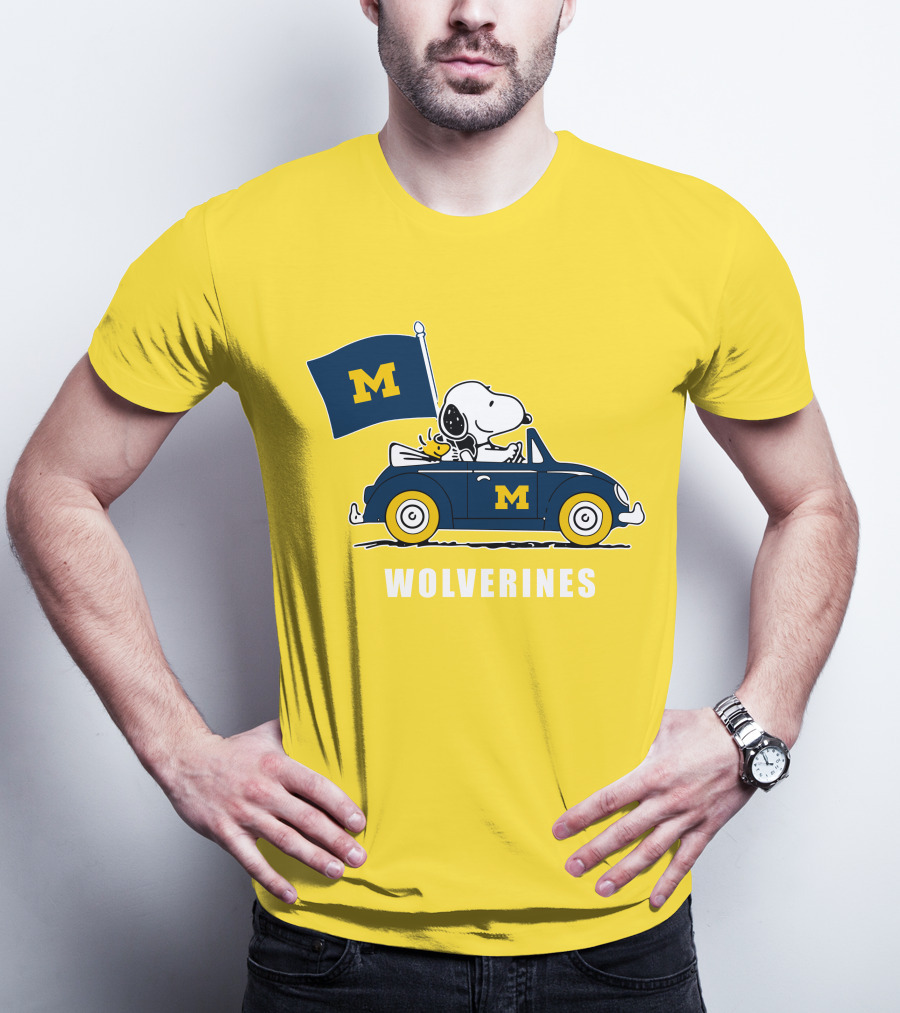 Michigan Wolverines Snoopy Driving With Flag T-Shirt