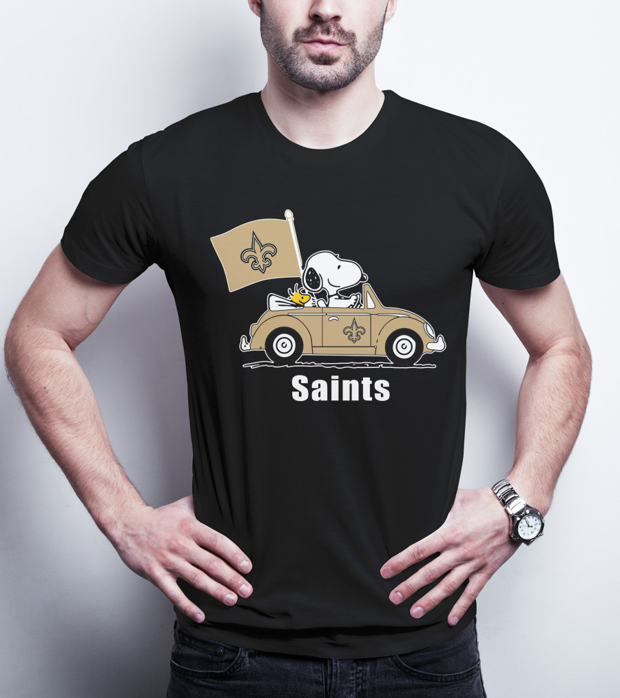 Saints Snoopy Woodstock Car Fleur-de-Lis Flag T-Shirt