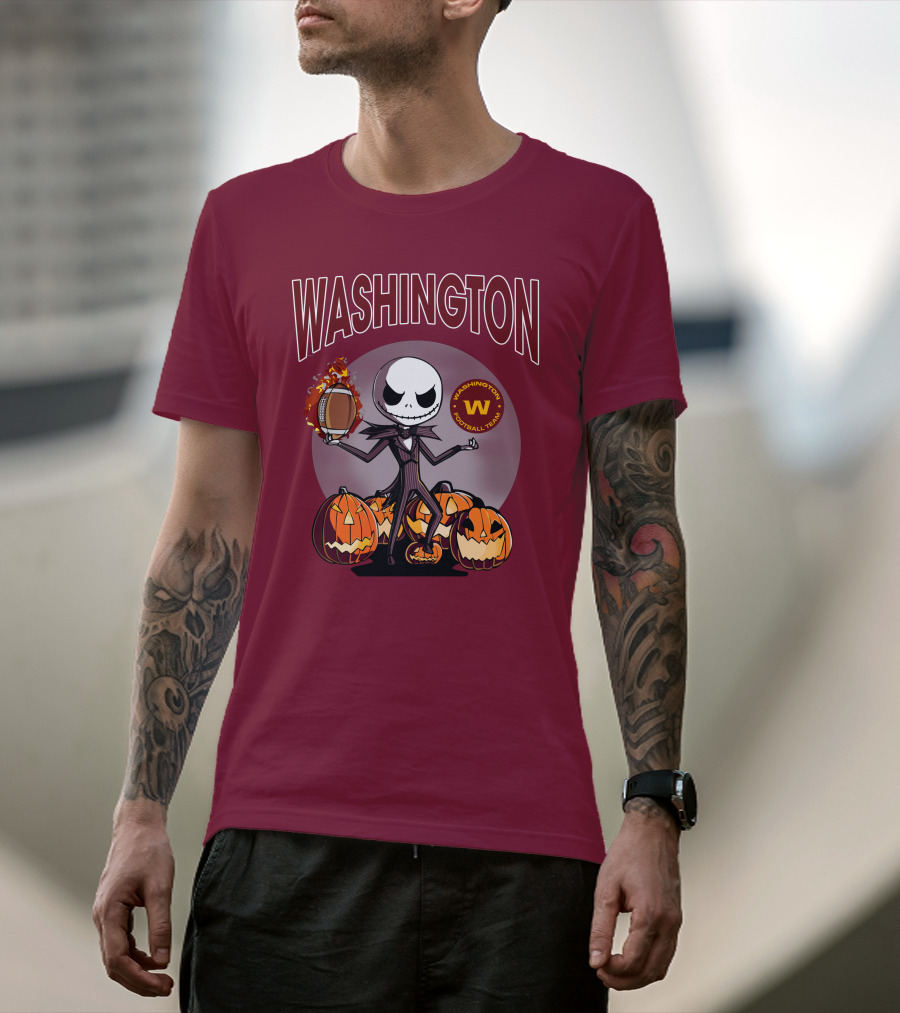 Washington Football Team Jack Skellington Halloween Pumpkins Football T-Shirt