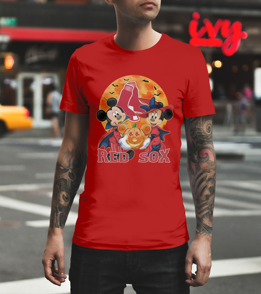 Boston Red Sox Mickey And Minnie Mouse Halloween Pumpkin T-Shirt