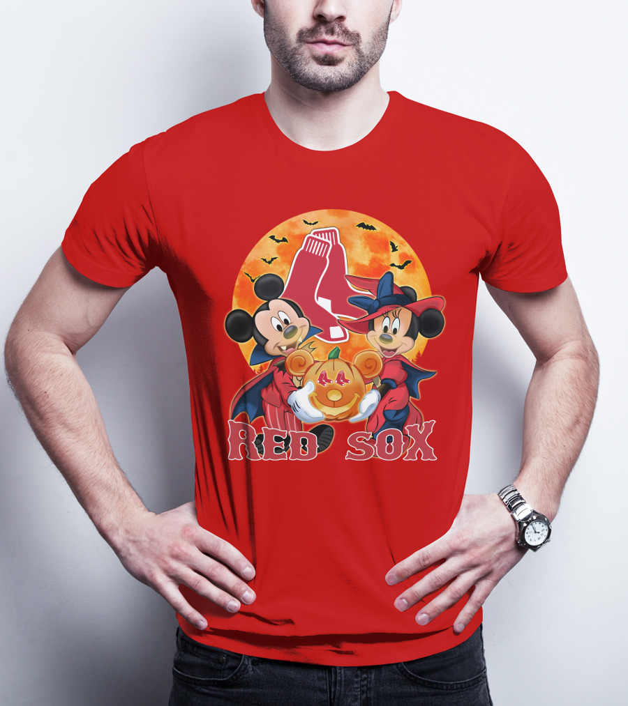 Boston Red Sox Mickey And Minnie Mouse Halloween Pumpkin T-Shirt