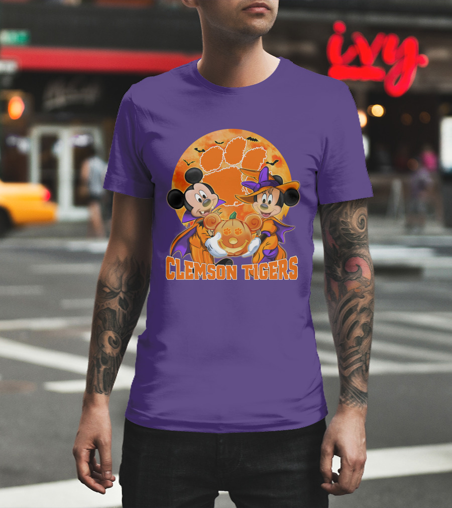 Clemson Tigers Mickey Mouse Minnie Mouse Halloween Pumpkin T-Shirt