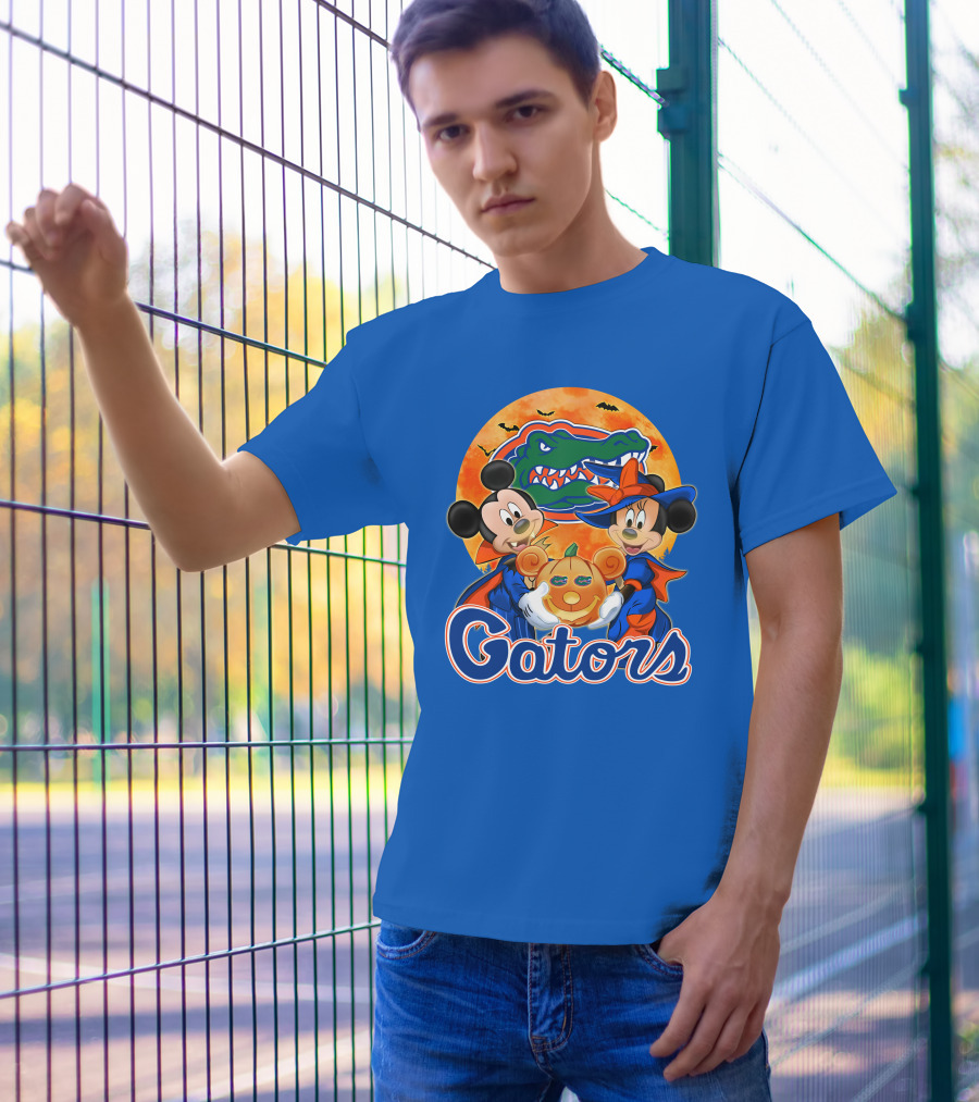 Florida Gators Mickey Mouse And Minnie Mouse Halloween Pumpkin T-Shirt