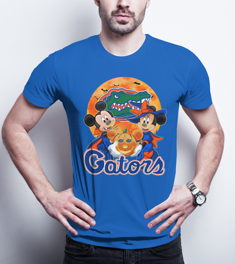 Florida Gators Mickey Mouse And Minnie Mouse Halloween Pumpkin T-Shirt