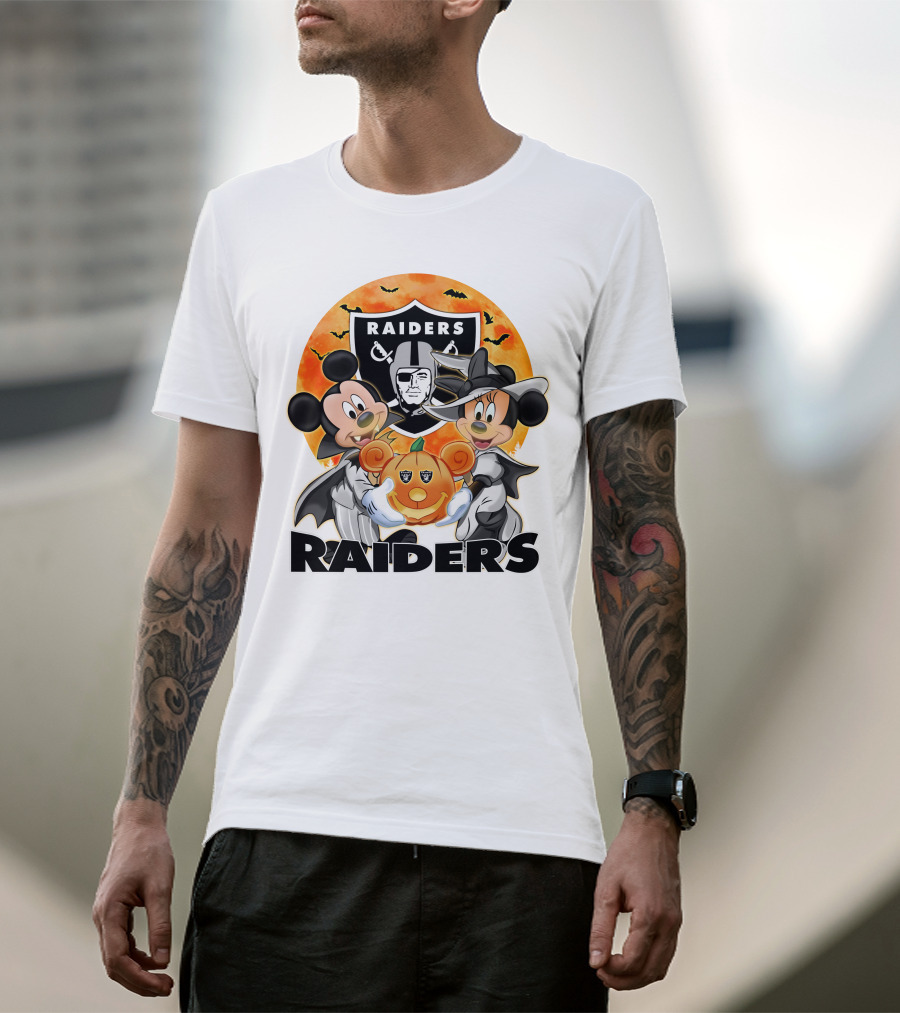 Las Vegas Raiders Mickey Mouse Minnie Mouse Halloween Pumpkin T-Shirt