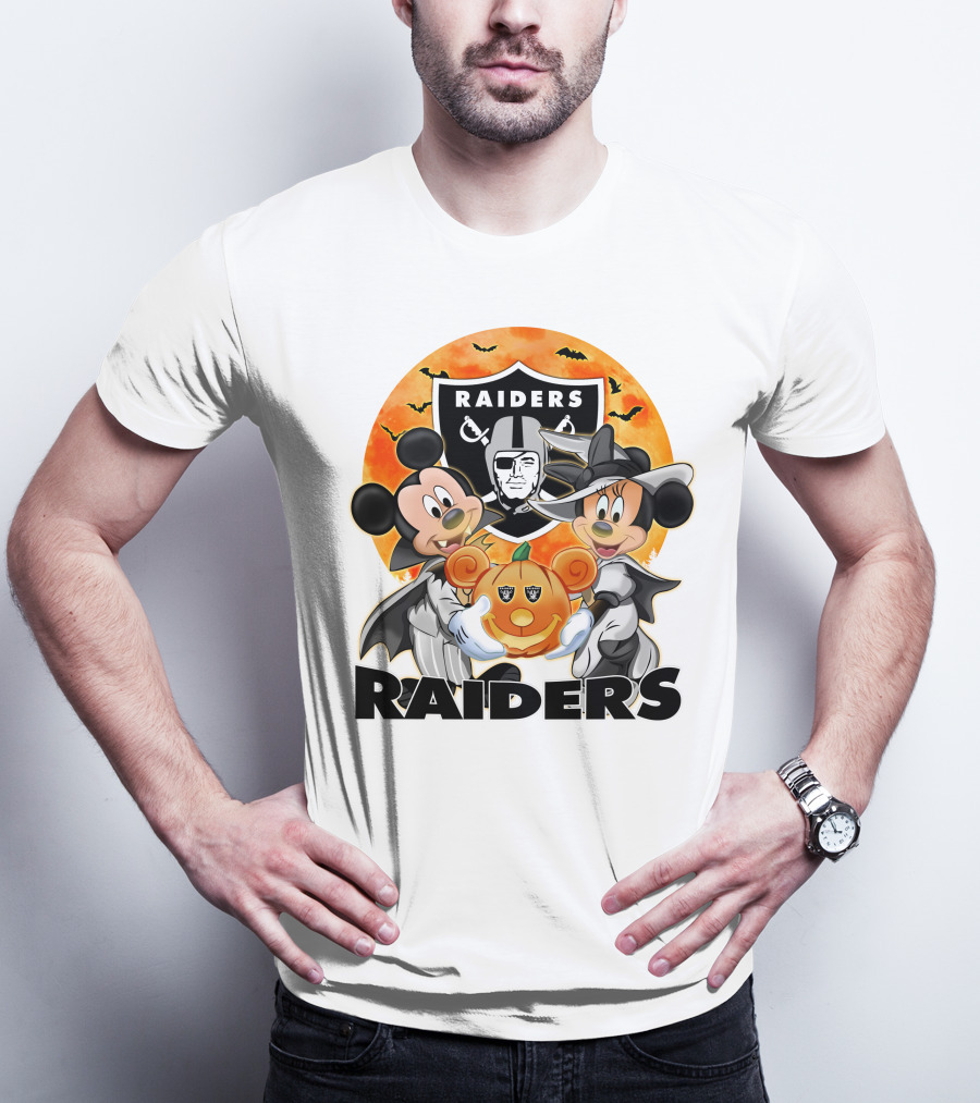 Las Vegas Raiders Mickey Mouse Minnie Mouse Halloween Pumpkin T-Shirt