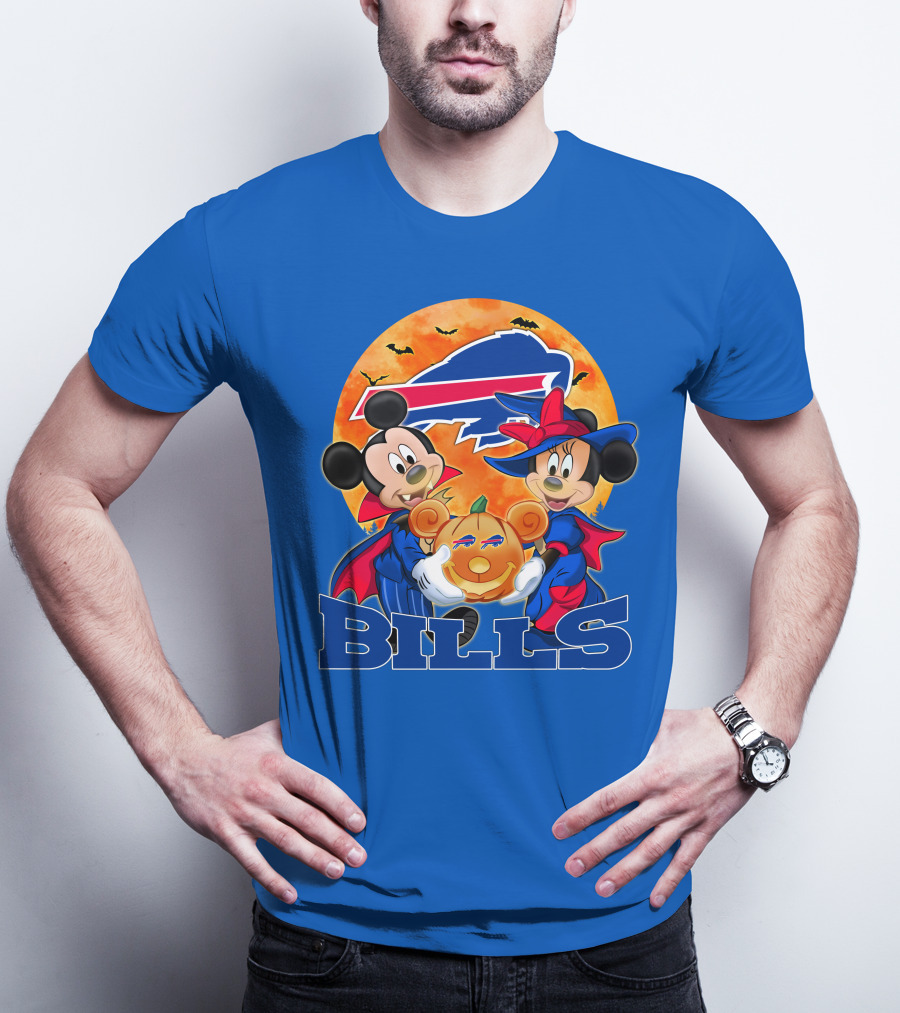 Buffalo Bills Halloween Mickey Mouse And Minnie Mouse Pumpkin T-Shirt