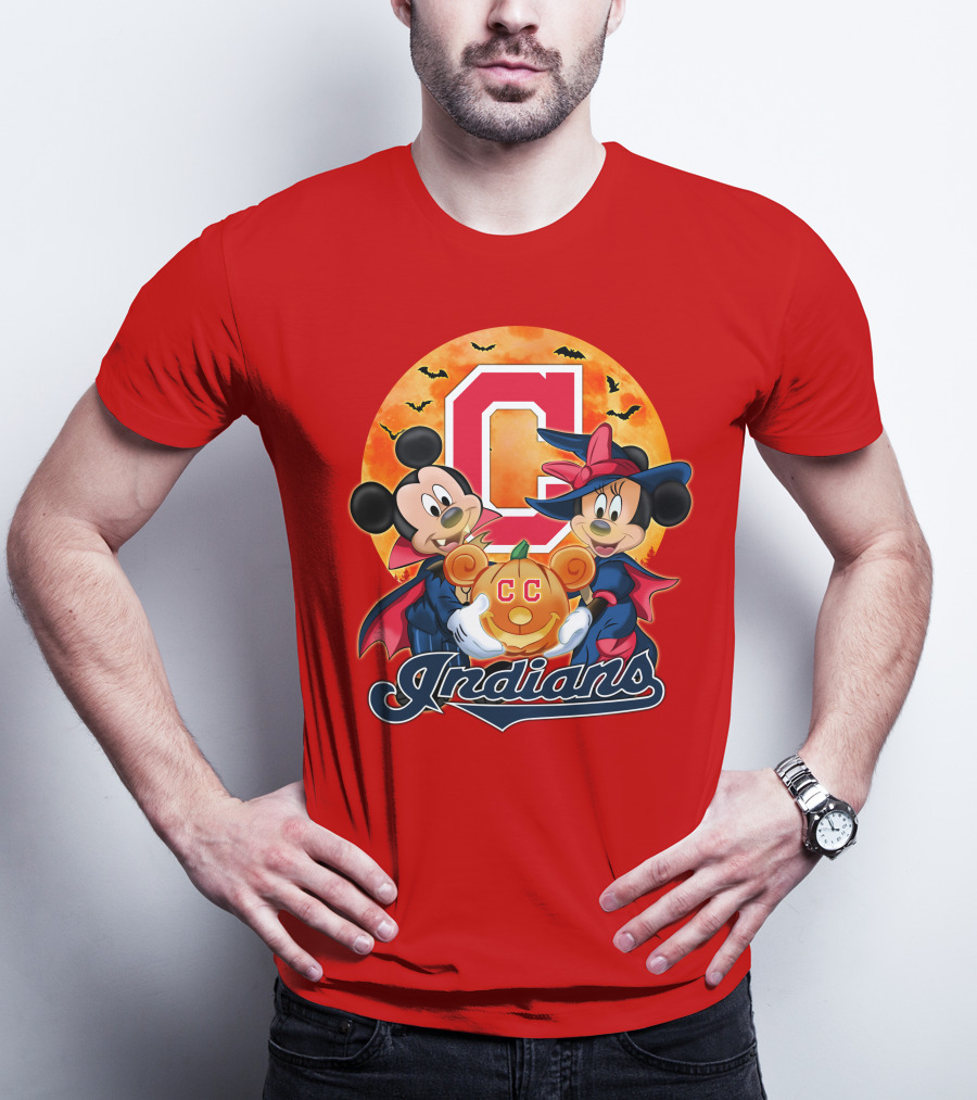 Cleveland Indians Mickey Mouse Minnie Mouse Halloween C Logo Pumpkin T-Shirt