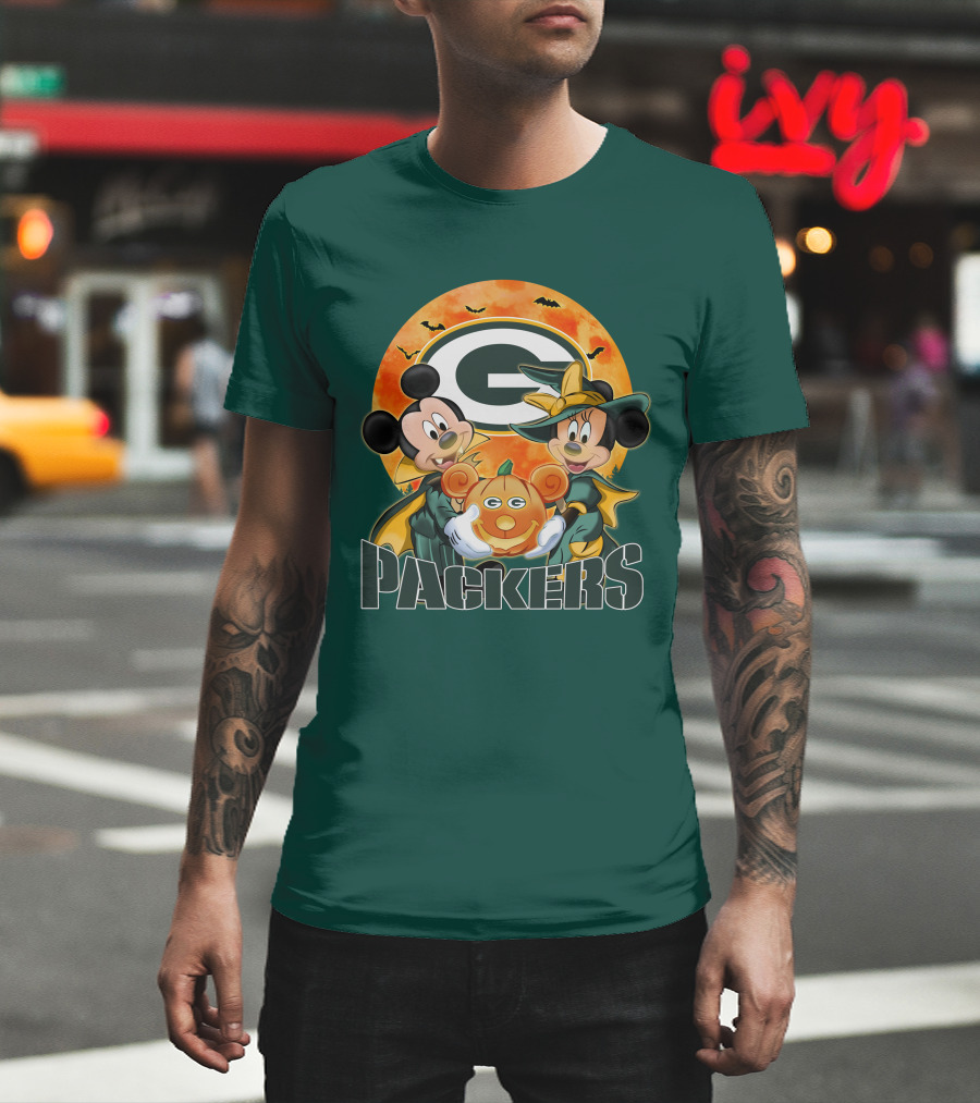 Green Bay Packers Mickey And Minnie Halloween Pumpkin T-Shirt