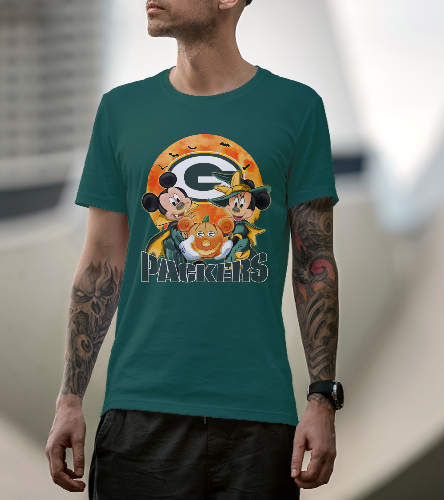 Green Bay Packers Mickey And Minnie Halloween Pumpkin T-Shirt