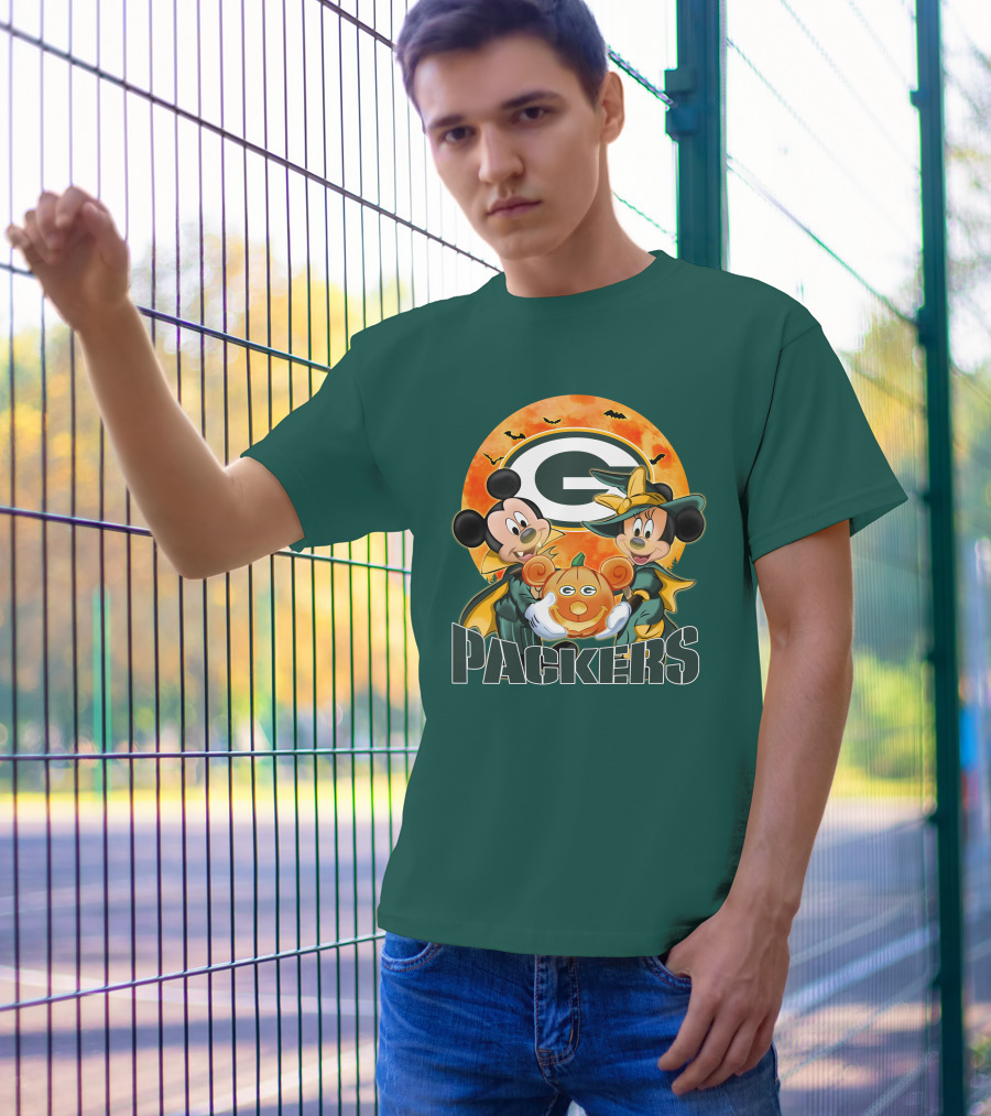 Green Bay Packers Mickey And Minnie Halloween Pumpkin T-Shirt