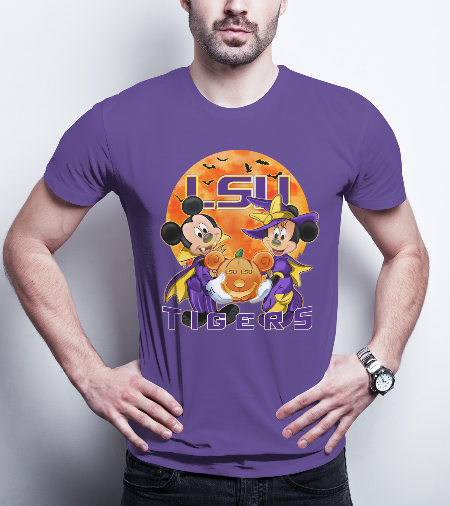LSU Tigers Mickey Mouse And Minnie Mouse Halloween Pumpkin T-Shirt