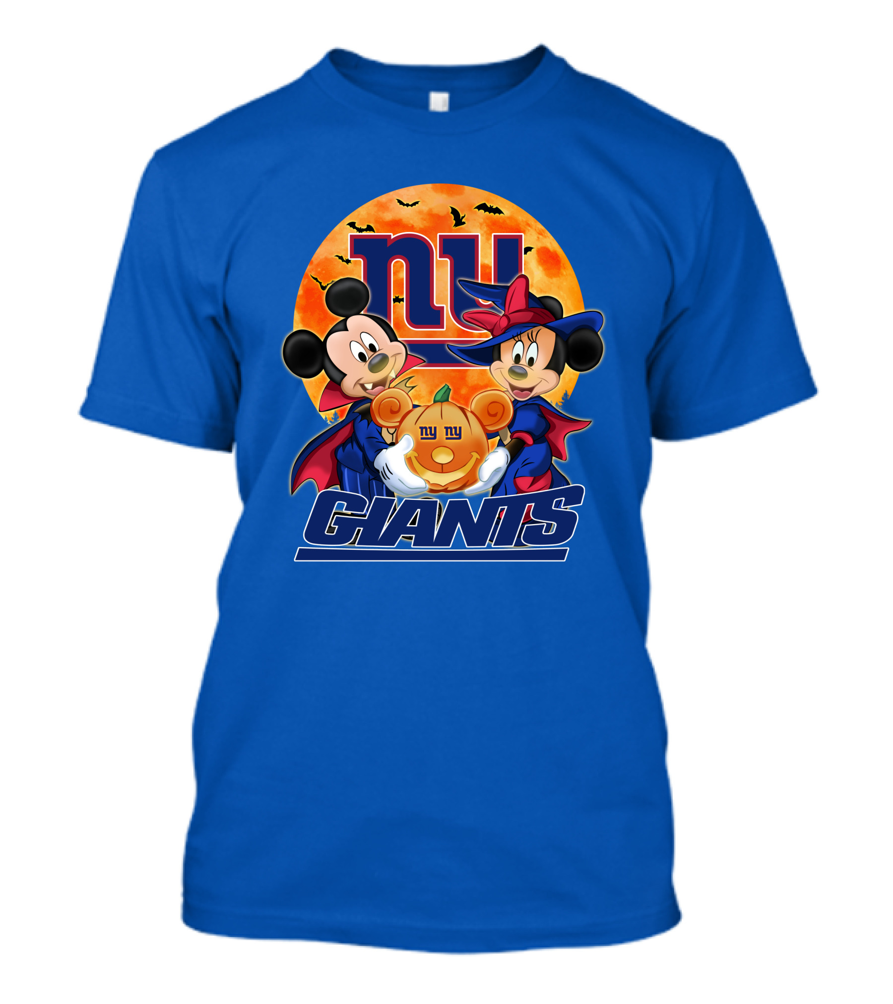 New York Giants Mickey Mouse Minnie Mouse Halloween Pumpkin T-Shirt