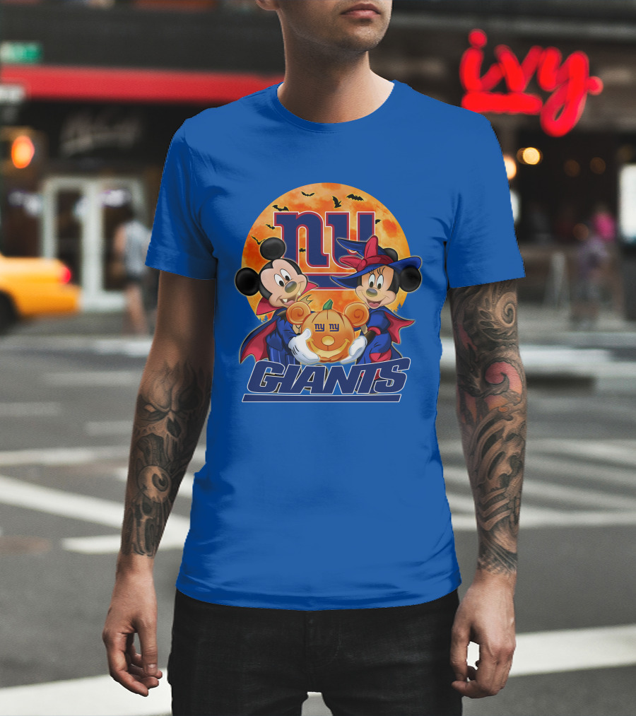 New York Giants Mickey Mouse Minnie Mouse Halloween Pumpkin T-Shirt