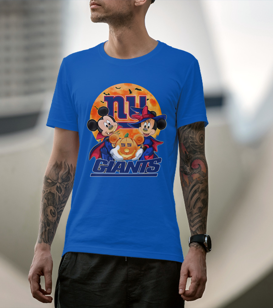New York Giants Mickey Mouse Minnie Mouse Halloween Pumpkin T-Shirt