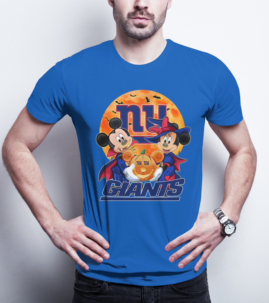 New York Giants Mickey Mouse Minnie Mouse Halloween Pumpkin T-Shirt