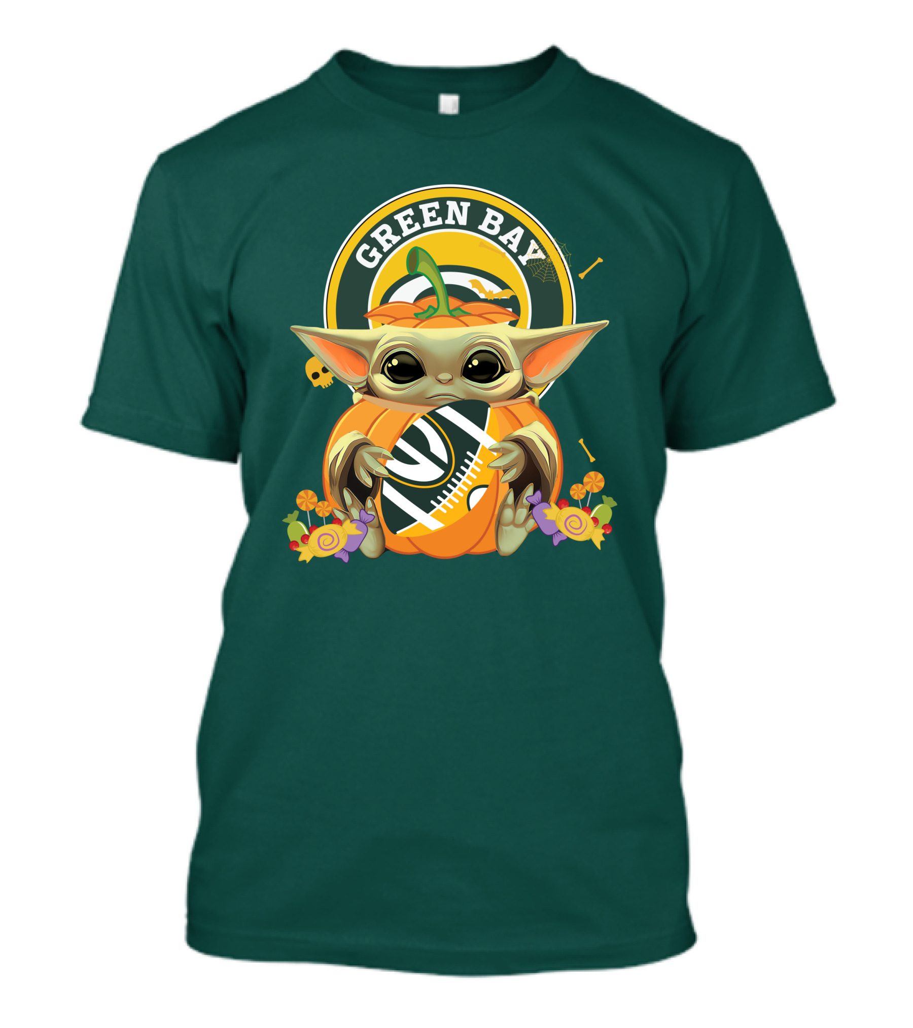 Halloween Pumpkin Baby Yoda Hug Green Bay Packers T-Shirt
