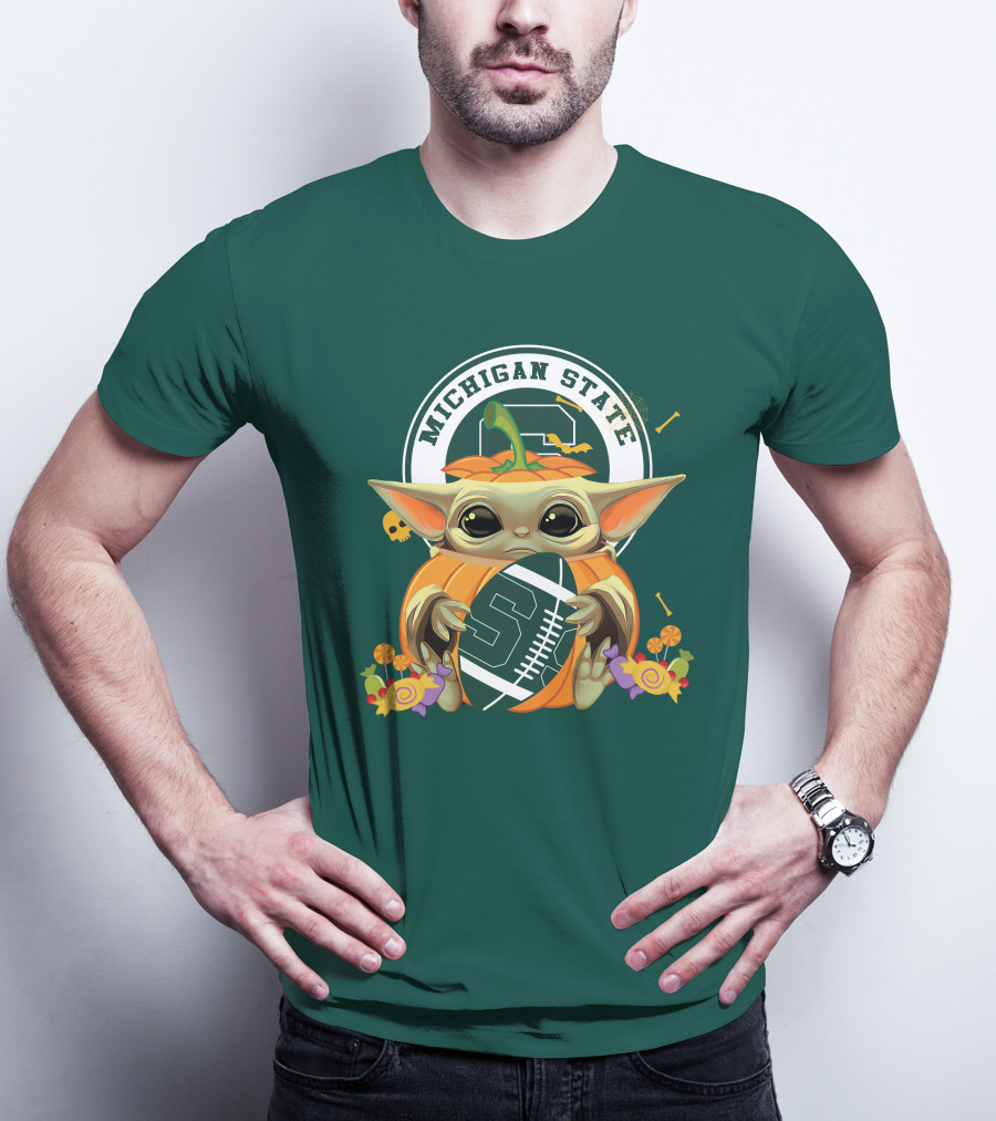 Halloween Pumpkin Baby Yoda Michigan State Spartans T-Shirt