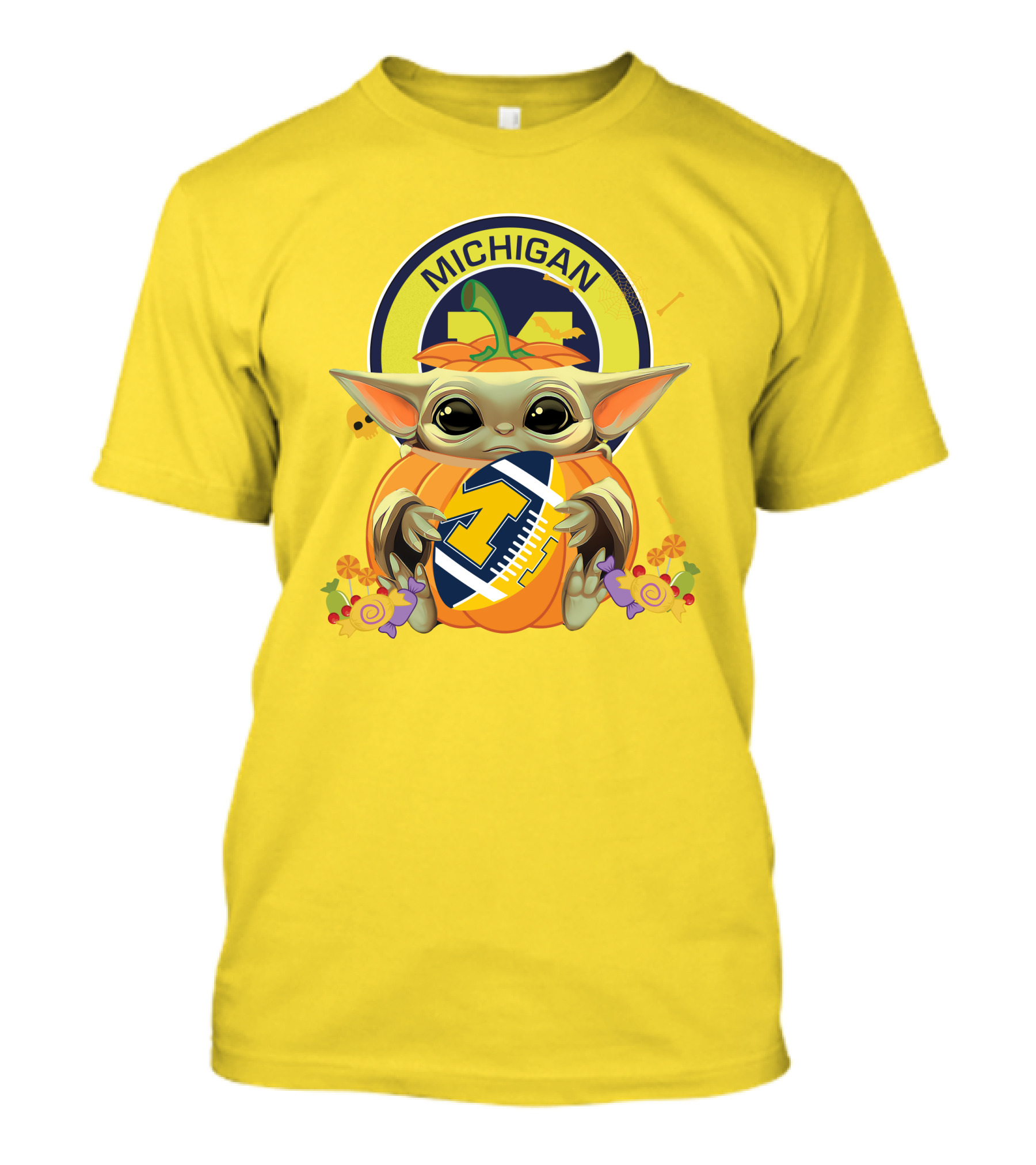Halloween Pumpkin Baby Yoda Hug Michigan Wolverines Football T-Shirt
