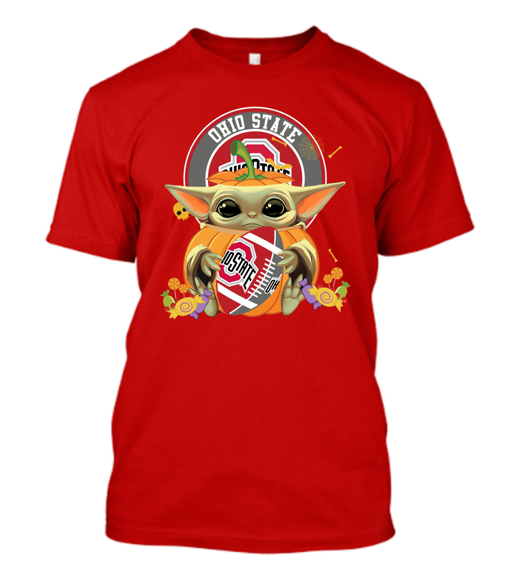 Halloween Pumpkin Ohio State Buckeyes Baby Yoda Hug Football T-Shirt