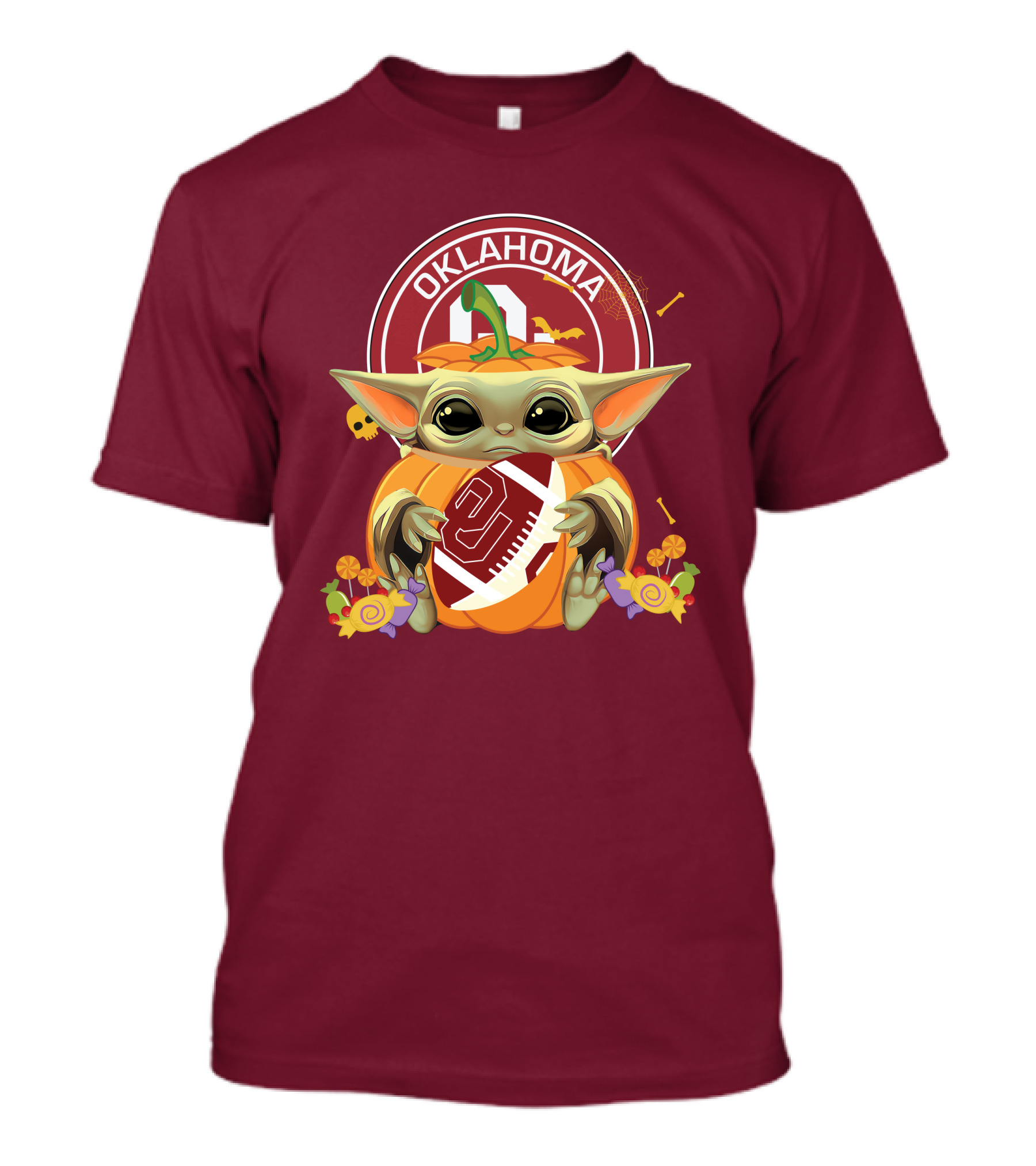 Halloween Pumpkin Baby Yoda Hug Oklahoma Sooners Football T-Shirt