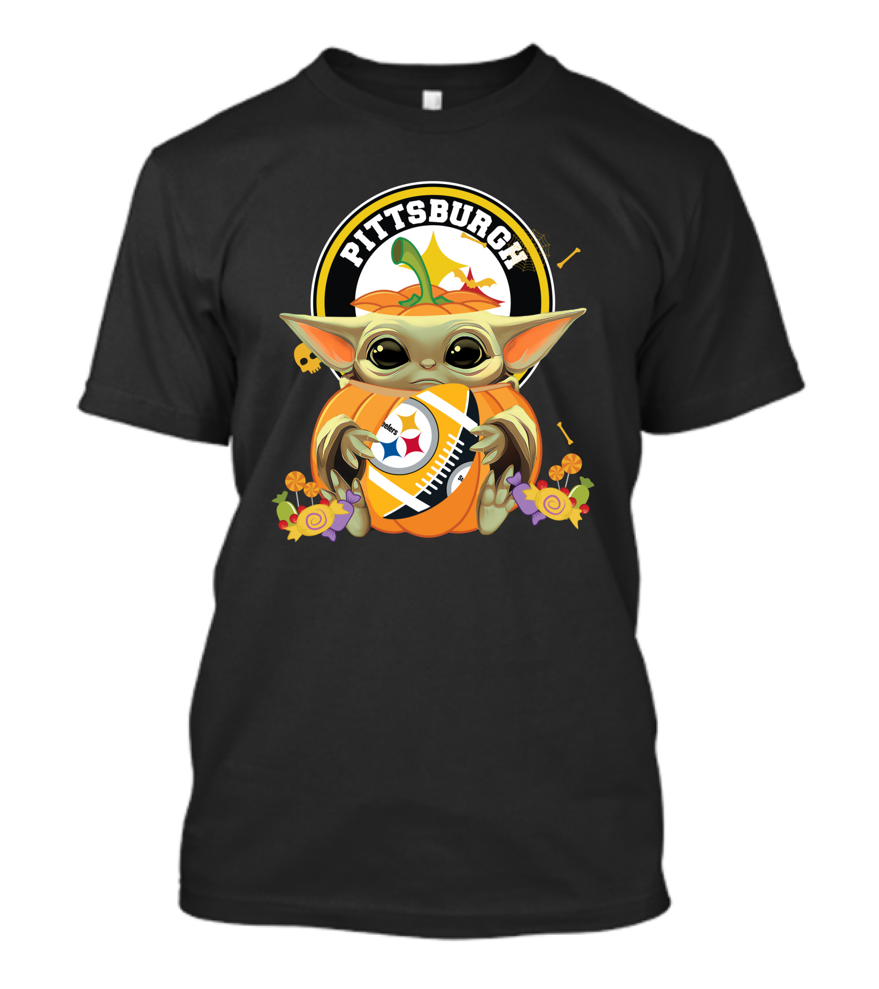 Halloween Pumpkin Baby Yoda Hug Pittsburgh Steelers T-Shirt