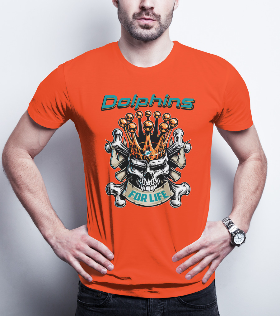Dolphins Skull King Crown For Life T-Shirt