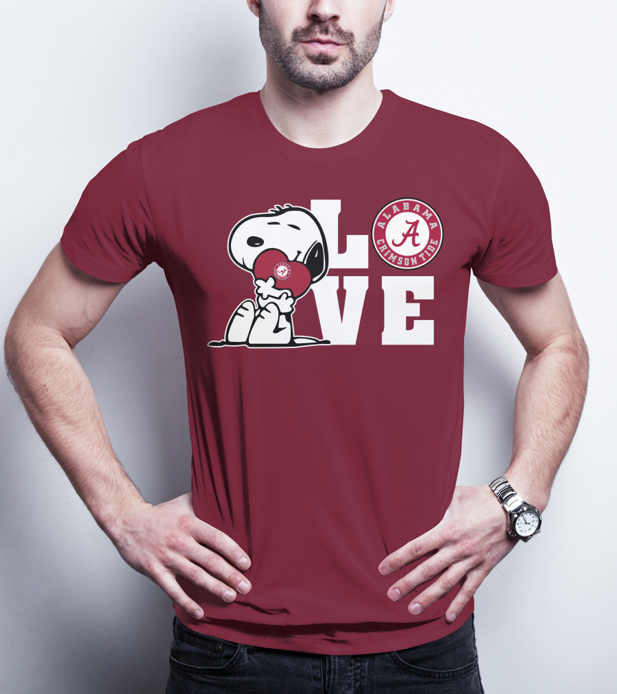 Snoopy Love Alabama Crimson Tide Football T-Shirt