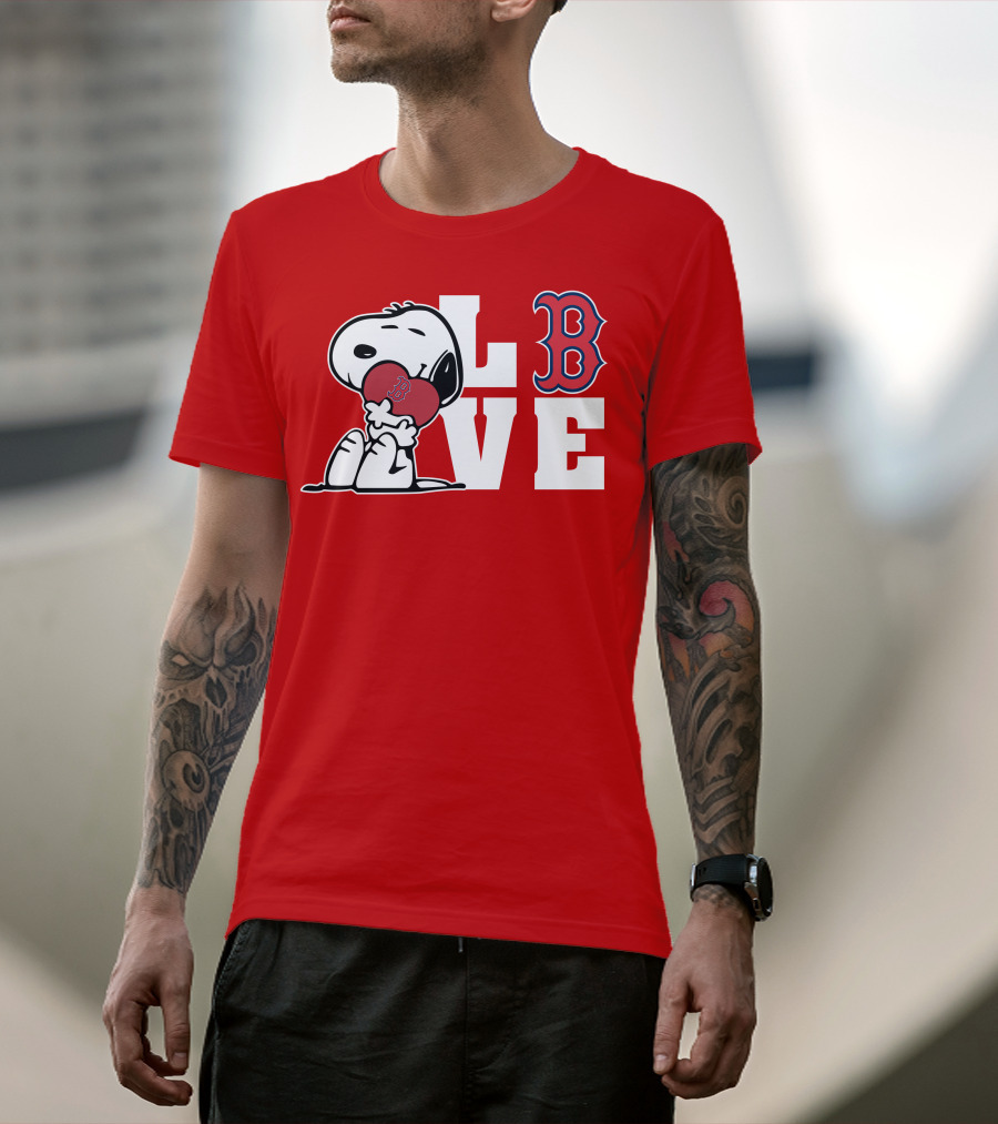 Snoopy Love Boston Red Sox B Logo Peanuts Baseball T-Shirt
