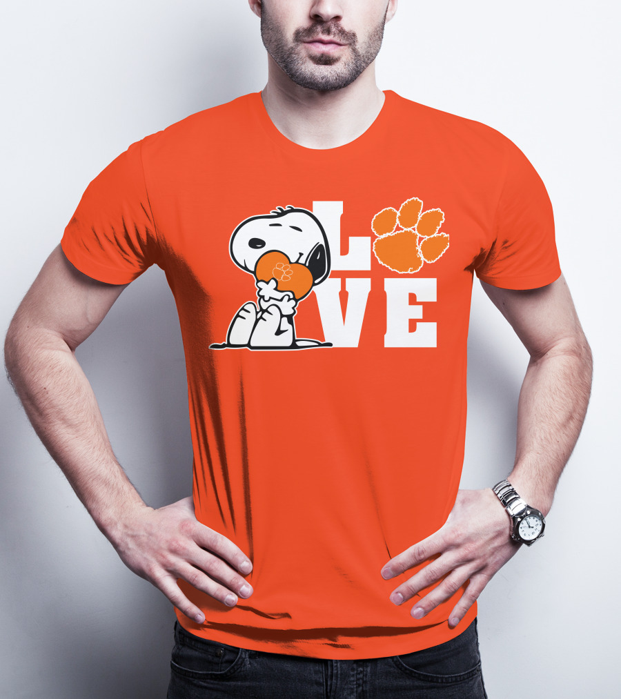 Snoopy Heart Love Clemson Tigers Paw Print T-Shirt