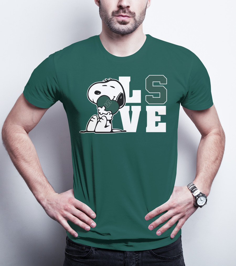Snoopy Hugging Michigan State Spartans Heart L S V E T-Shirt