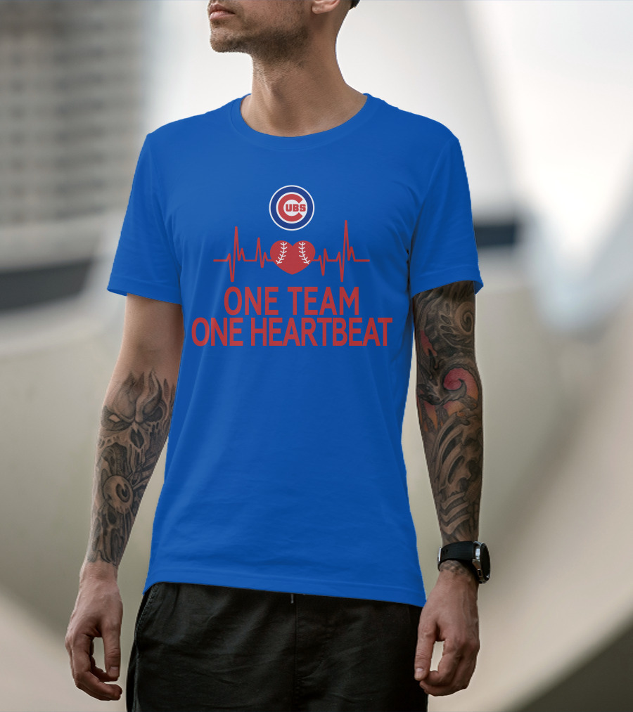 Chicago Cubs One Team One Heartbeat Baseball Heartbeat T-Shirt