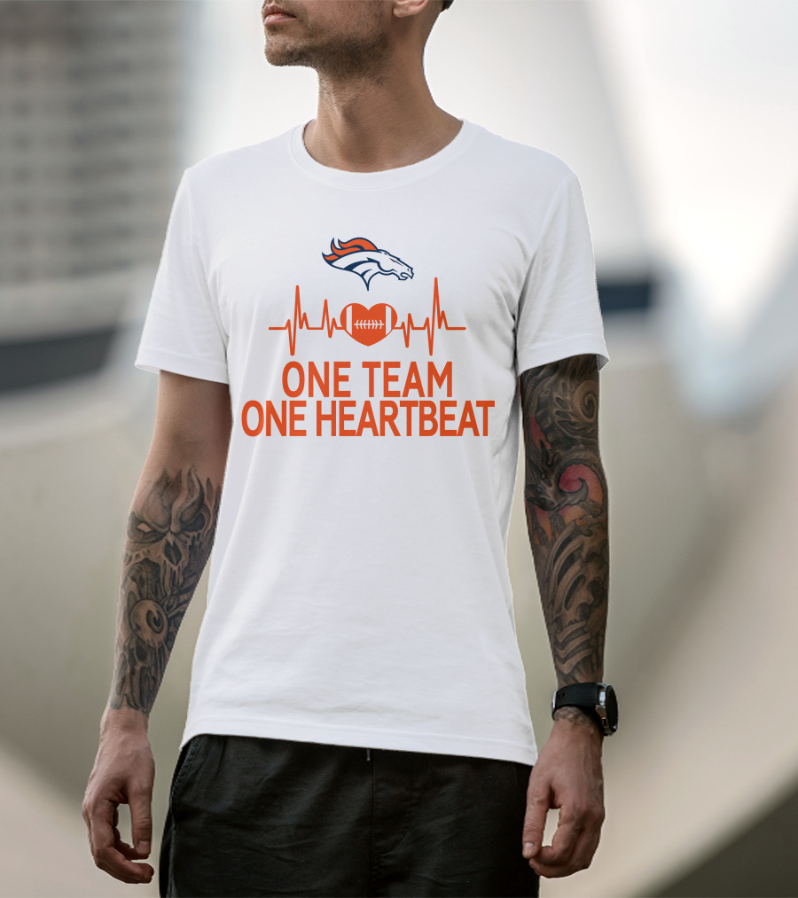 Denver Broncos One Team One Heartbeat Heartbeat Heart Football T-Shirt
