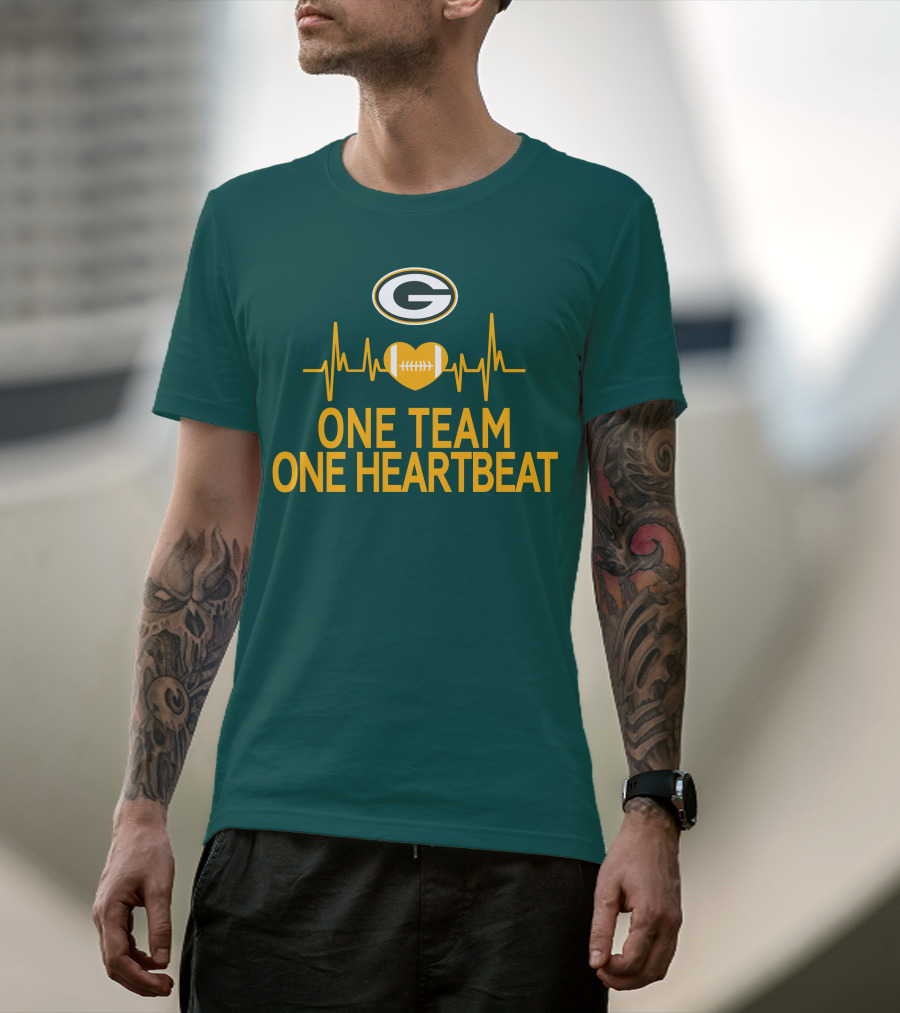 Green Bay Packers Logo Heartbeat Football One Team One Heartbeat T-Shirt