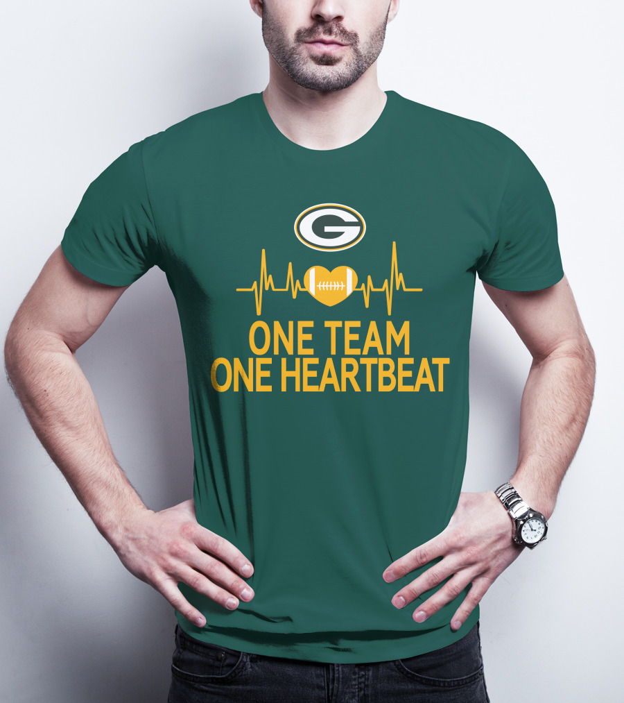 Green Bay Packers Logo Heartbeat Football One Team One Heartbeat T-Shirt
