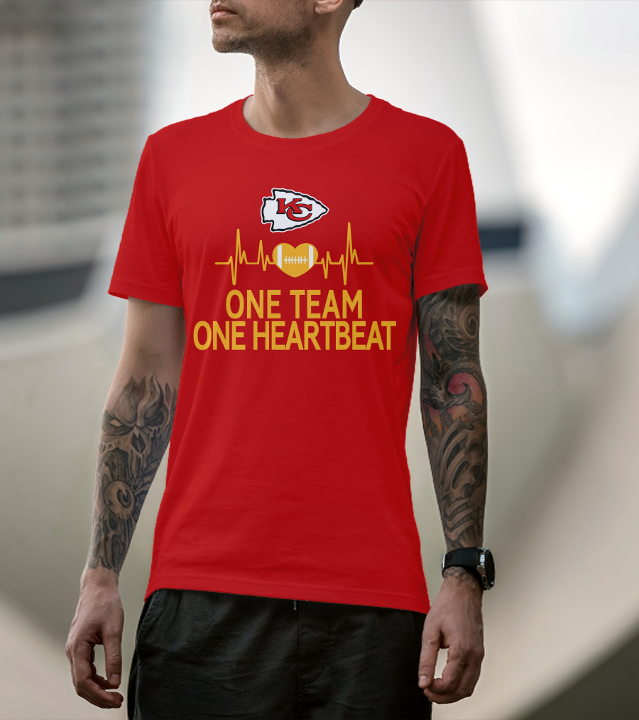 Kansas City Chiefs KC Logo Heartbeat Football One Team One Heartbeat T-Shirt
