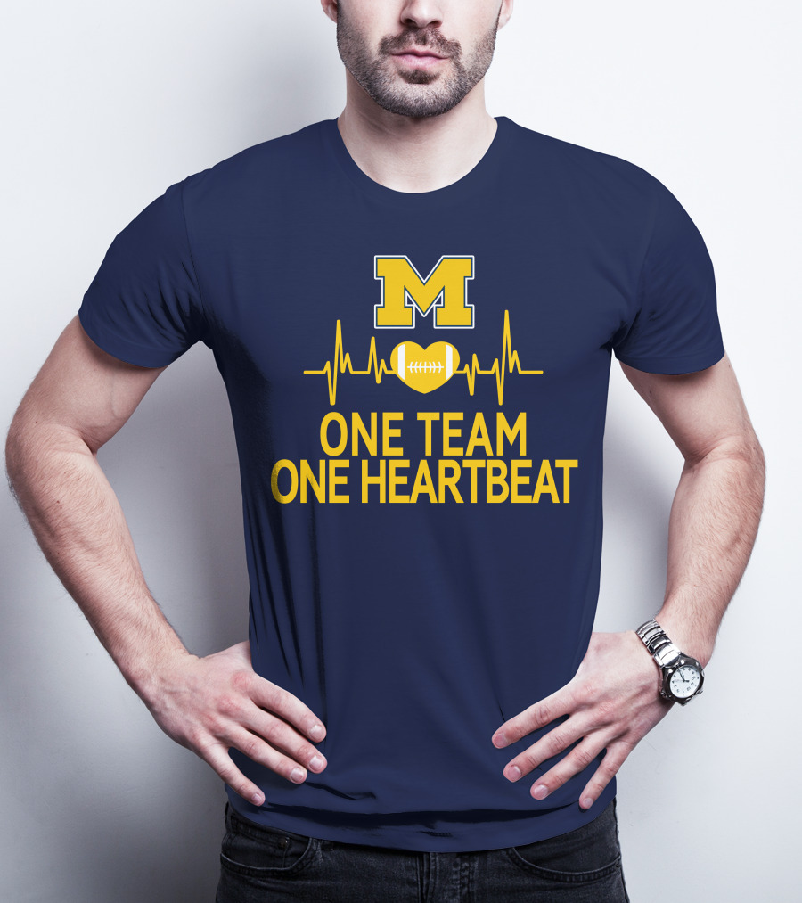 M Michigan Wolverines Football One Team One Heartbeat T-Shirt