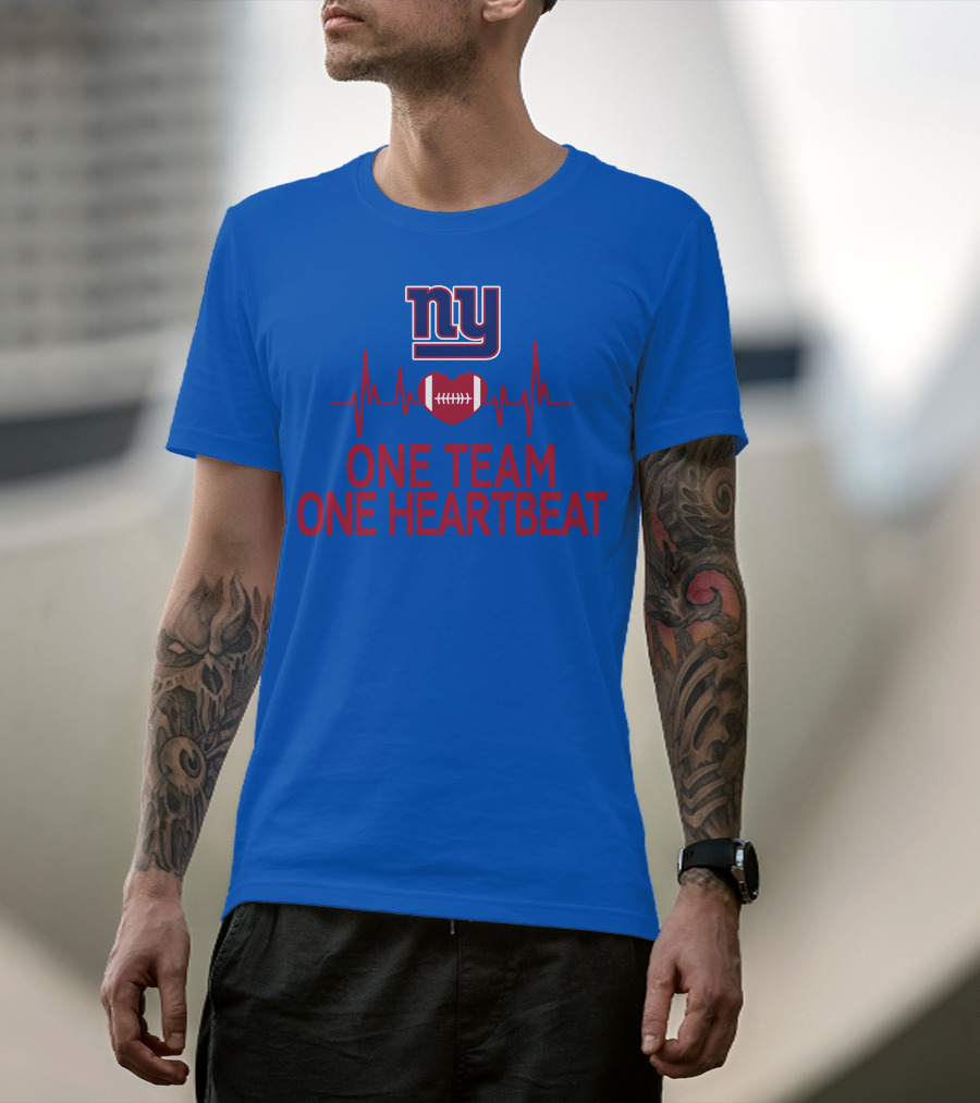 New York Giants NY One Team One Heartbeat Football Heartbeat Line T-Shirt