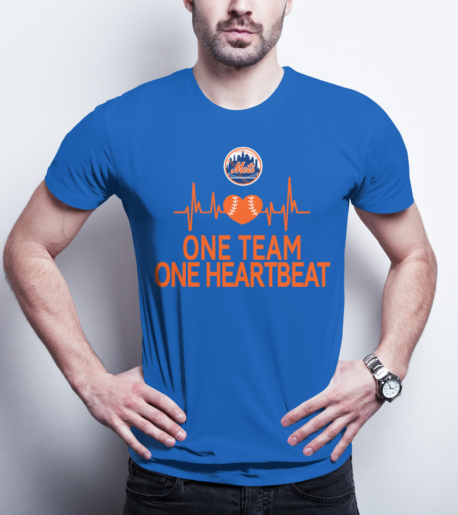 New York Mets One Team One Heartbeat Heartbeat Baseball T-Shirt