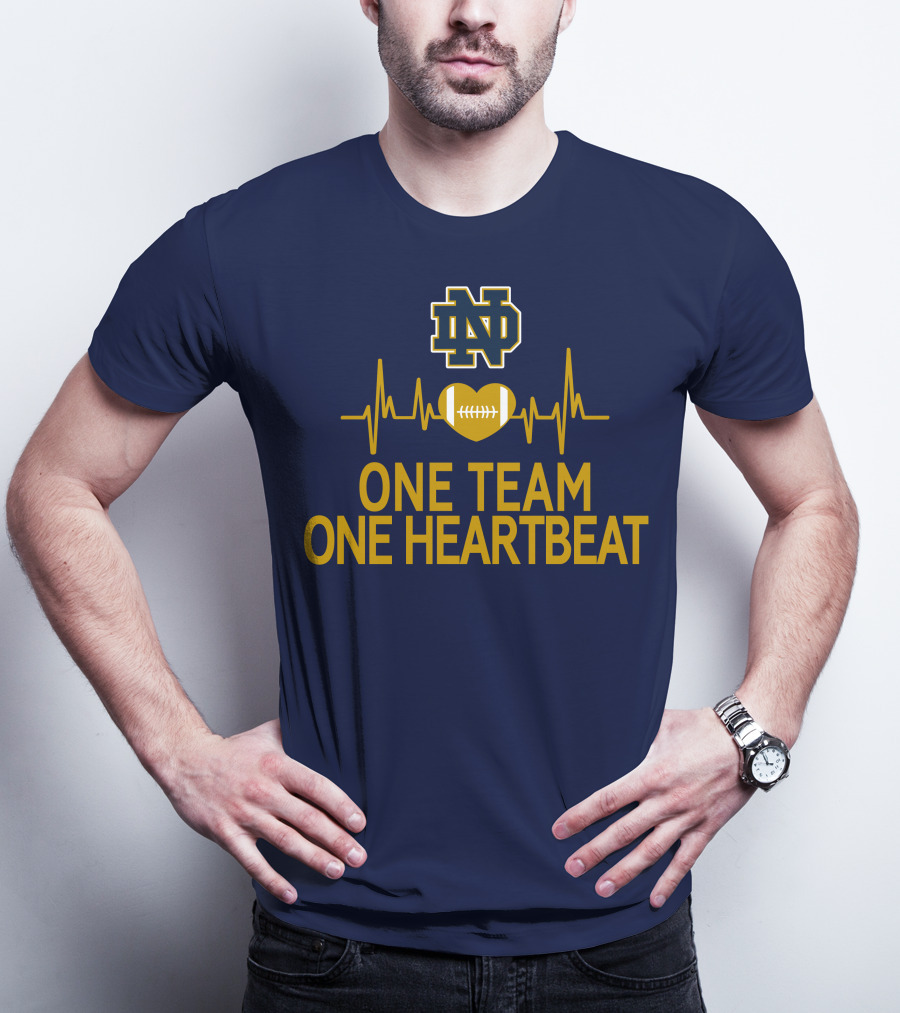 Notre Dame Fighting Irish One Team One Heartbeat Heartbeat Football T-Shirt