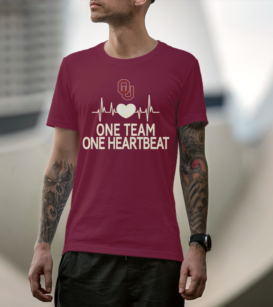 Oklahoma Sooners Football Heartbeat One Team One Heartbeat T-Shirt
